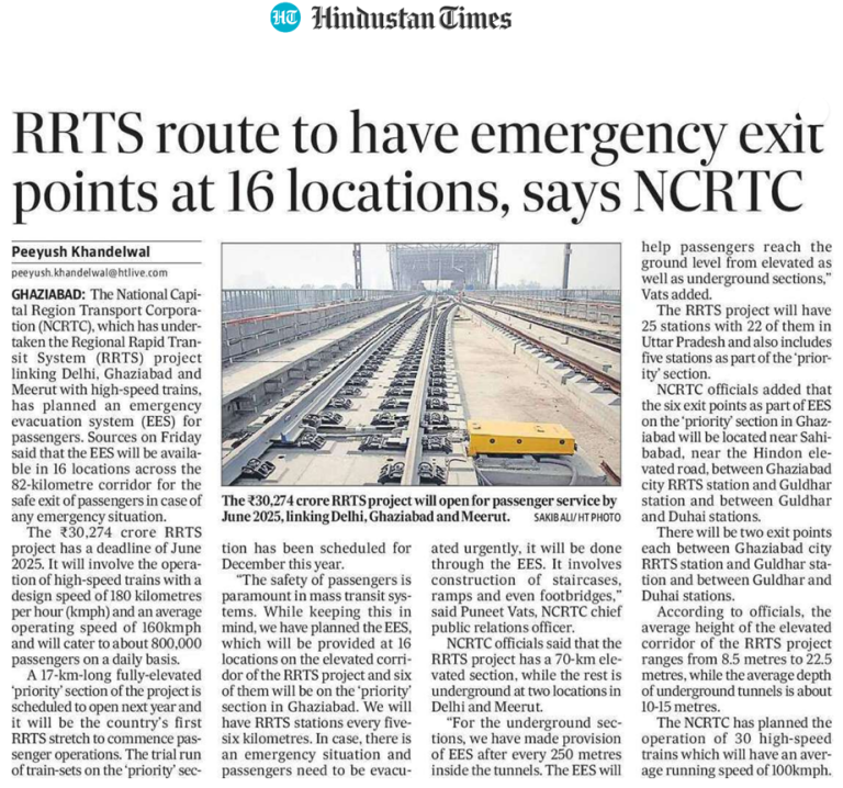 RRTS route to have emergency exit points at 16 locations, says NCRTC ...