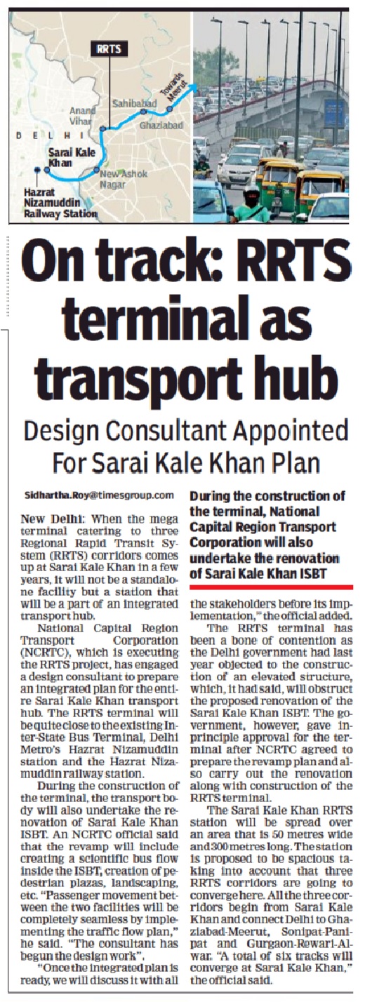 On track : RRTS terminal as transport hub – Times of India – NCRTC