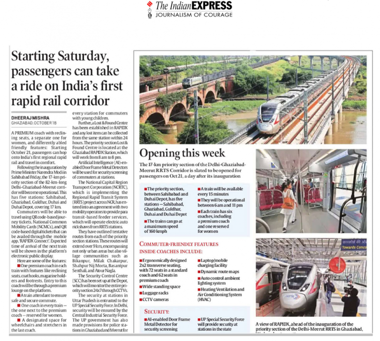 Starting Saturday, passengers can take a ride on India’s first rapid ...
