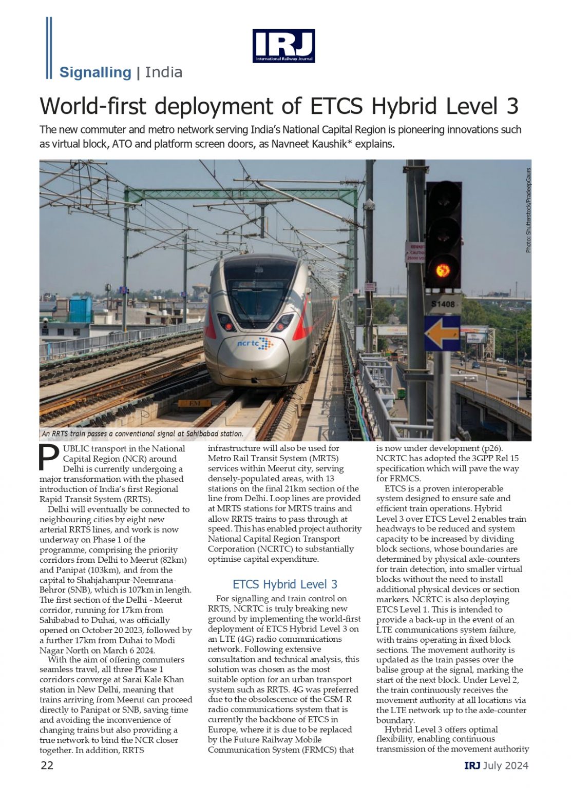 World-first deployment of ETCS Hybrid Level 3 : IRJ – NCRTC