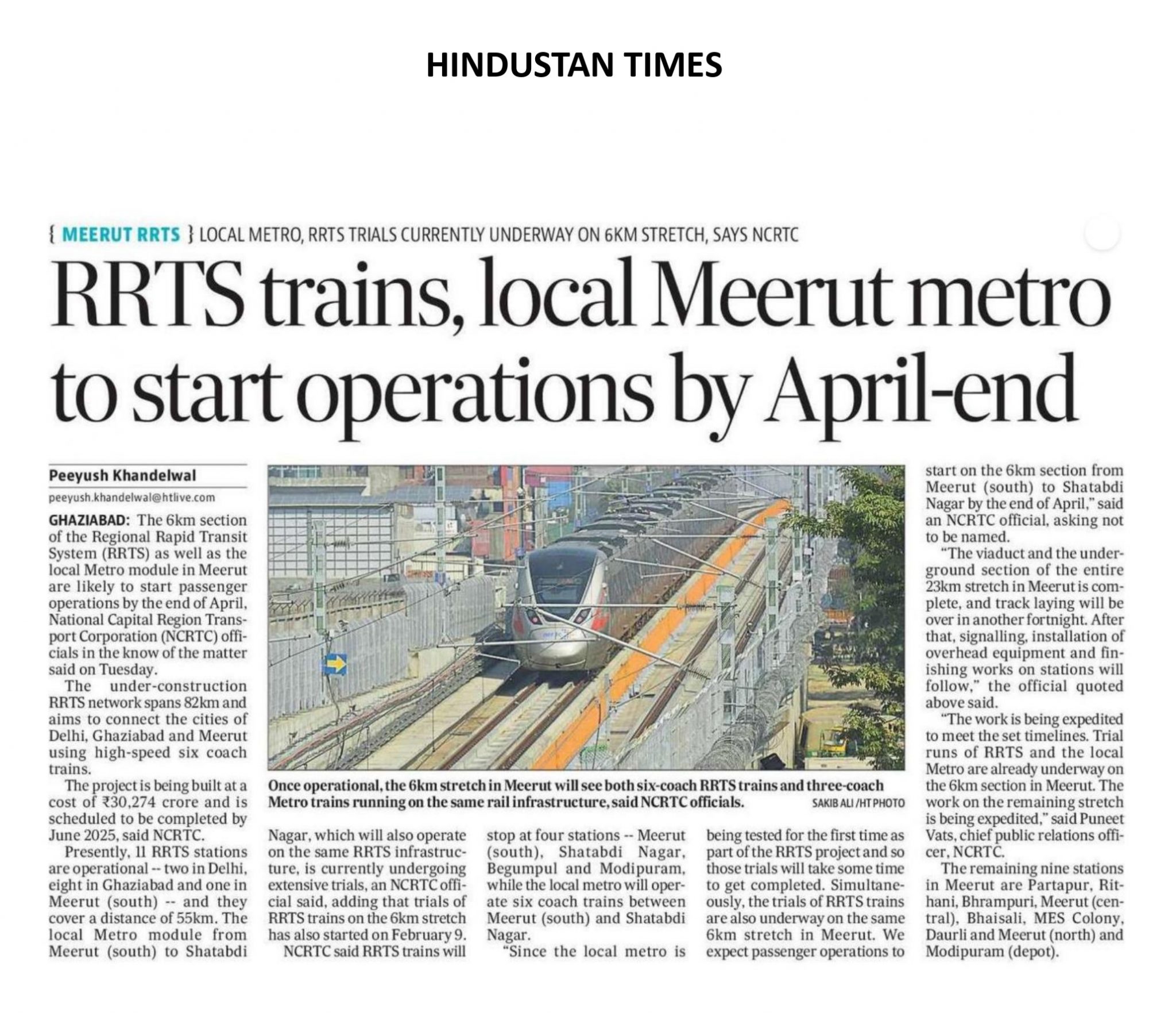 RRTS trains, local Meerut metro to start operations by April-end ...